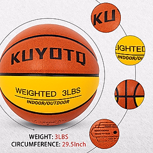 KUYOTQ 3lbs 29.5" Weighted Basketball Composite Indoor Outdoor Heavy Trainer Basketball for Improving Ball Handling Dribbling Passing and Rebounding Skill (deflated, Size 7)