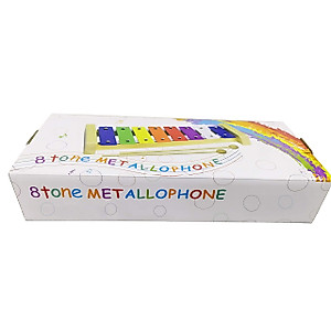 Clifton Wooden 8-key Xylophone Accurately Tuned Glockenspiel Colorful Metal Keys with Engraved Notes (Natural Wood)