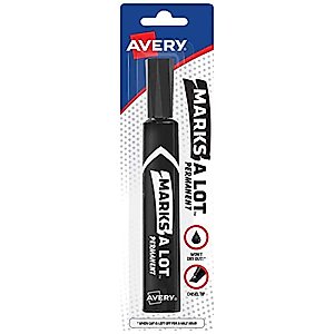 Avery Marks-a-lot Permanent Marker, Regular Desk-Style Size, Chisel Tip, Water and Wear Resistant, 1 Black Marker (17888)