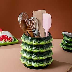 HPYNPES Large Ceramic Christmas Utensil Holder - Festive Christmas Tree Design for Holiday Kitchen Decor