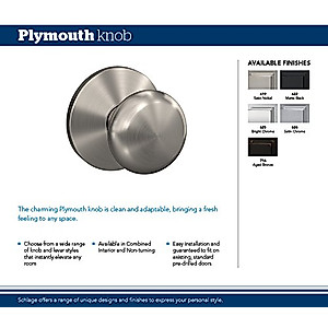 Schlage Custom FC172 PLY 622 KIN Plymouth Non-Turning Knob with Kinsler Trim, Matte Black
