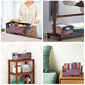 YETTASBIN American Flag Felt Storage Baskets with Handle, Collapsible Open Storage Bin Drawers Storage Box for Shelf Closet Office Bedroom Nursery Home, 14 x 5 x 10 Inch