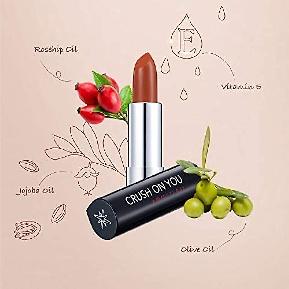 READY TO SHIINE Matte Lipstick for Women, Creamy Satin Finish, Burnt Sienna with a Rosy Orange Twist and Brownish Color, Vegan, Smooth Sheer Moisturizing, CRUSH ON YOU 302 Close to You