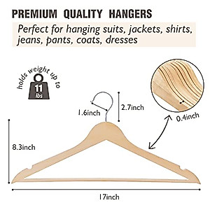 Edergoo Wooden Hangers 20 Pack, Non-Slip Wood Hangers with 360° Swivel Hook & Notches, Slim Coat Hangers for Shirt, Suit, Jacket, Dress, Natural