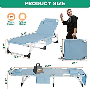 LILYPELLE 3in1 Sun Tanning Chair with Mattress, Heavy Duty Lounger Chair with Face Arm Hole, Removable Pillow, Outside Chaise Lounge Chair for Sunbathing, Patio, Poolside, Lawn, Beach