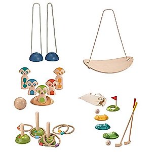 Amazon Basics Gross Motor Case Pack, Mini Golf, Walking Cups, Balance Board, Meadow Ring Toss, Meerkat Bowling