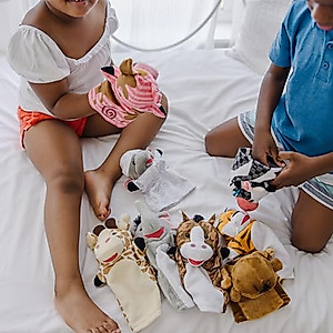Melissa & Doug Animal Hand Puppets (Set of 2, 4 animals in each) - Zoo Friends and Farm Friends