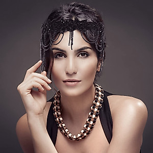 Gonioa 1920s Flapper Headband 1920s Headpiece for Women, Flapper Headpiece Black Great Gatsby Headpiece 1920 Accessories Women Flapper Accessories Gatsby Accessories for Women