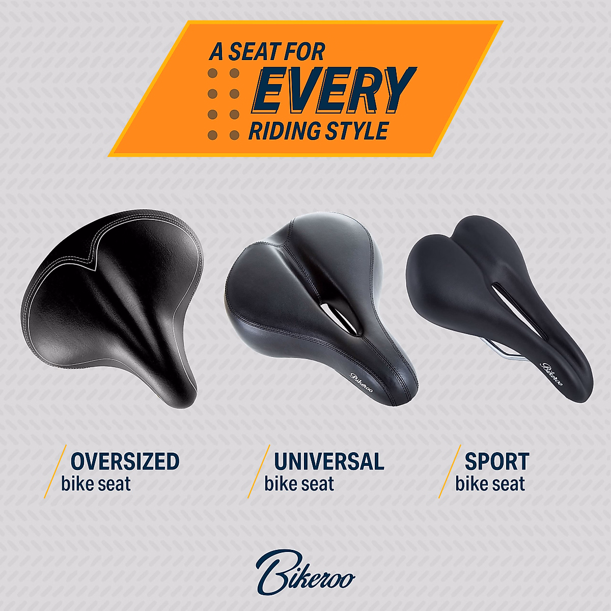 Bikeroo Bike Seat for Men & Women - Soft Padded 9.5" Extra Wide Bicycle Seat Replacement for MTB Mountain, Schwinn, BMX, Peloton, Stationary Exercise Bike - Memory Foam Bike Saddle