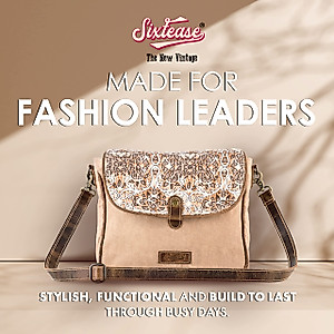 SIXTEASE Crossbody Bag for Women Vintage Style Genuine Leather, Upcycled Canvas, Rug, or Hair On - Cross Body Womens Bags with Inside Zipper Pockets - Tuscan