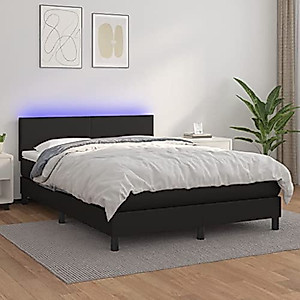 Youuihom Mattress Foundation, Bed Frame Furniture, Box Spring Bed with Mattress LED for Pool Decks, Gardens, patios, courtyards, Black Full Faux Leather