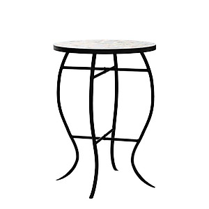 VCUTEKA Mosaic Side Table, 21" Round End Table with 14" Ceramic Tile Top, Indoor Patio Accent Table for Yard, Garden, Living Room, Bistro Balcony or Lawn