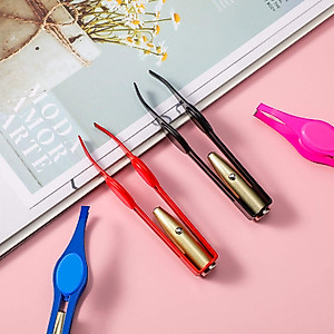 4 Pieces Tweezers with Light, Led Tweezers Stainless Steel Makeup LED Light Eyelash Eyebrow Hair Removal Illuminating Lighted Tweezers for Men and Women (Black, Red, Rose Red, Dark Blue)