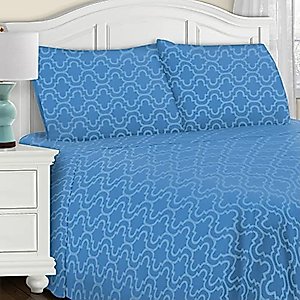SUPERIOR Extra Soft Printed All Season 100% Brushed Cotton Flannel Trellis Bedding Sheet Set with Deep Pockets Fitted Sheet - Light Blue Trellis, Queen Size