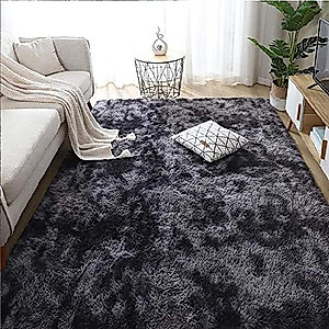 Area Rug for Living Room, Faux Fur Shag Rug for Bedroom Home detor, Non-Slip Nursery Rugs for Kids Room, Baby Room, Girls Room, Modern Indoor Floor Carpets (6x9ft, Black Grey)