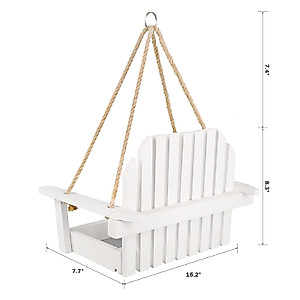 Solution4Patio White Swing Wild Bird Feeder for Outside, Metal Mesh Bottom, Cute Bench Bird Feeder or Squirrel Feeder for Yard, Porch Decoration, Large Capacity, Easy to Fill & Clean, #8455