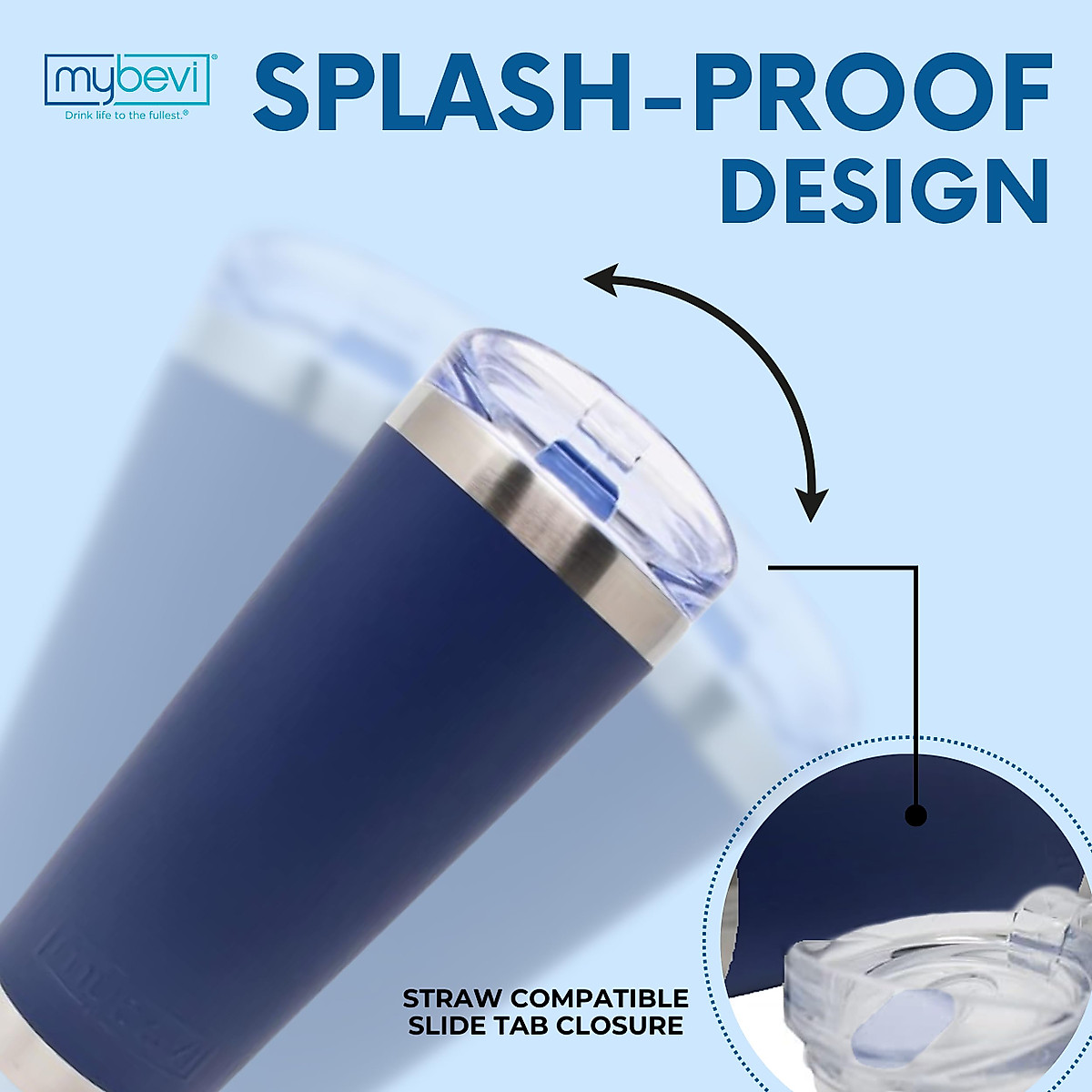 MyBevi Classic Premium Stainless Steel Tumbler with 12-Hour Temperature Control, Tritan Lid, and BPA-Free Construction | Navy Blue, 26 oz