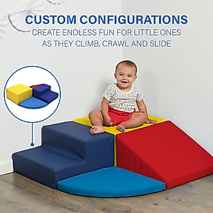 SoftScape Toddler Playtime Corner Climber, Indoor Active Play Structure for Toddlers and Kids, Safe Soft Foam for Crawling and Sliding (4-Piece Set) - Blue/Red, 11619-BLRD