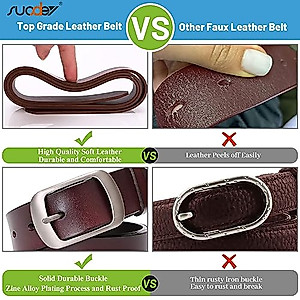 SUOSDEY Fashion Womens Genuine Leather Belt, Waist Belt with Pin Buckle for Jeans Pants, coffee,width 1.3'',Medium: fits waist from 31''-37''