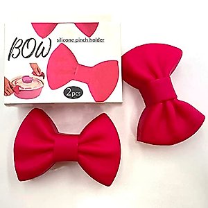CIXVOEMK Bow Tie Silicone Heat Insulator Clip, Mini Oven Mitt, Finger Guard Pot Holder, Kitchen Cooking Gloves,Silicone Pinch Holder (Red)