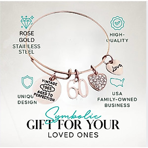Infinity Collection 60th Birthday Gifts for Women, Rose Gold 60th Birthday 1965 Aged to Perfection Charm Bracelet, 60th Birthday Gift Ideas