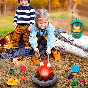 MITCIEN Pretend Camping Toys Play Set, Campfire, Play Food Toy Food for Kids with Oil Lantern, Pretend Fruits Vegetables Cutting, S'Mores, Indoor Outdoor Toys for Toddler