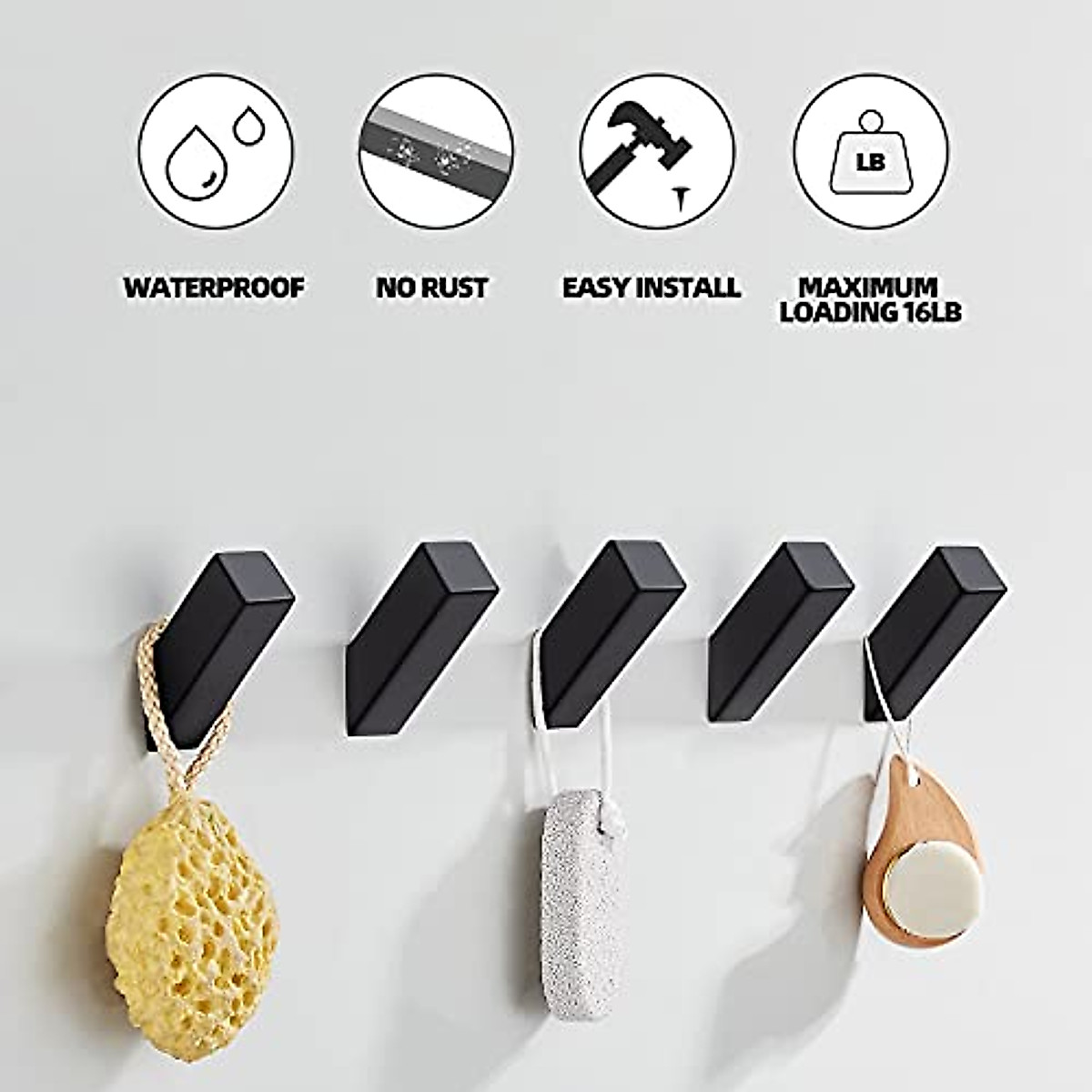 Modern Towel Hooks Stainless Steel 304 Rope Hooks for Bath Kitchen Bedroom Garage Hotel Wall Mounted (Black-4pcs)