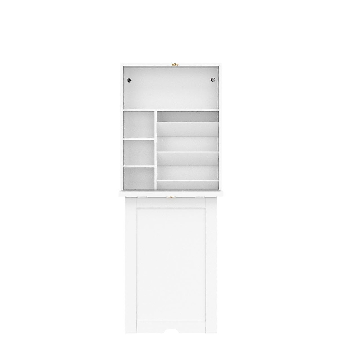 JAXPETY Wall Mounted Space Saving Desk Fold Out Convertible Desk Wood Floating Writing Desk with Storage Shelves Laptop Tabletop for Home Office, White