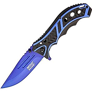 MTECH USA MT-A907BL Spring Assist Folding Knife, Blue Straight Edge Blade, Black & Blue Handle, 4.75" Closed