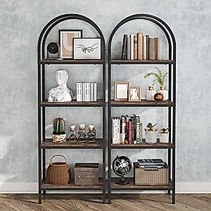 Tribesigns 4-Tier Open Bookshelf Set of 2, 70.8" Wood Bookcase Storage Shelves with Metal Frame, Freestanding Display Rack Tall Shelving Unit for Office, Bedroom, Living Room (Rustic Brown, 2PCS)