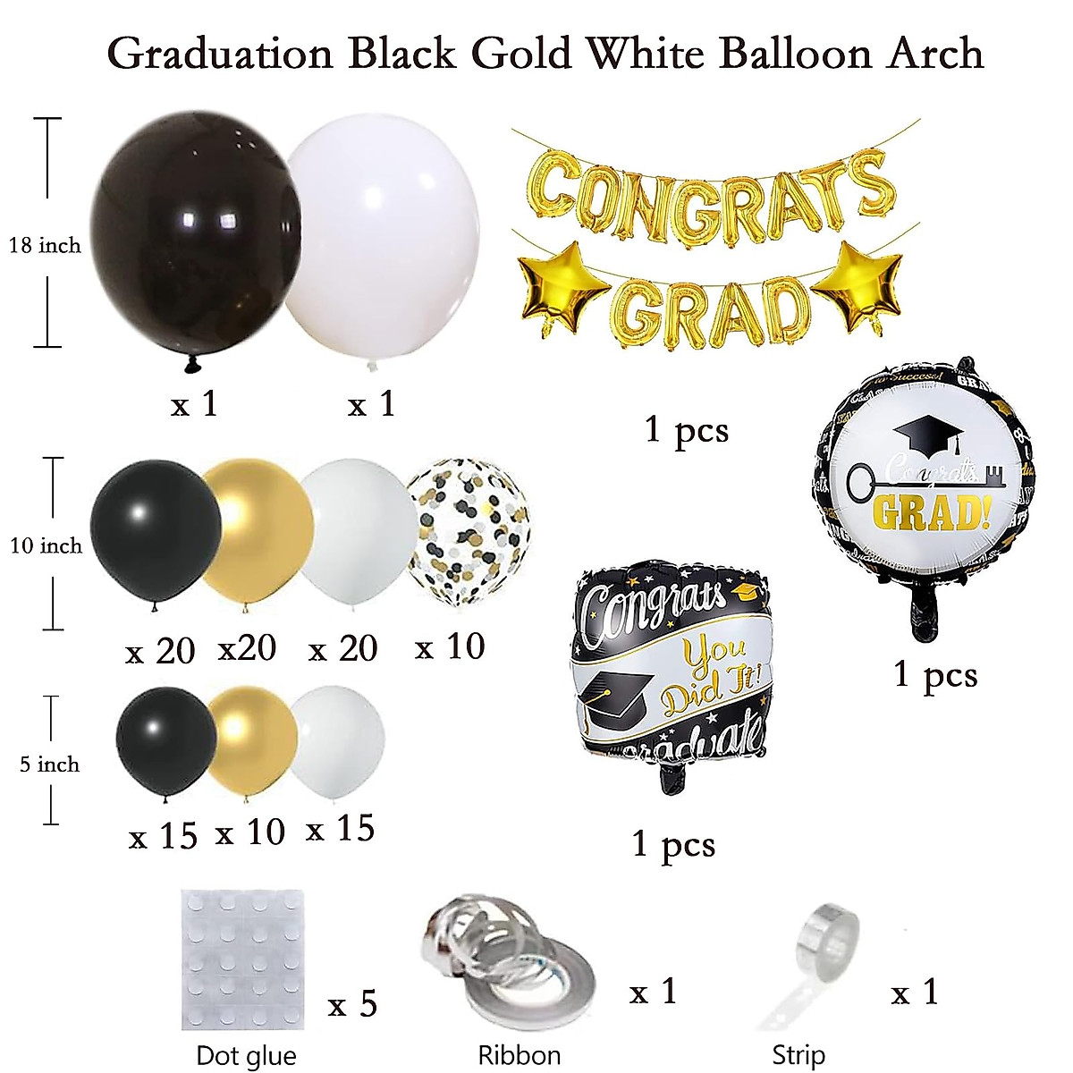 Graduation Balloon Garland Arch Kit Black White Gold Balloons for College High School Graduation Party Graduation Decorations