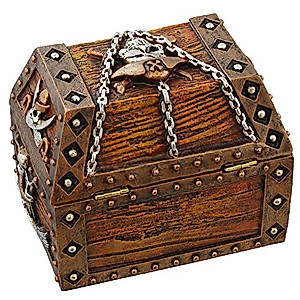 Old River Outdoors Pirate Chest Octopus/Skull & Crossbones Trinket Storage Mini Jewelry Box with Anchor, Chain, Sword and Ship Accents