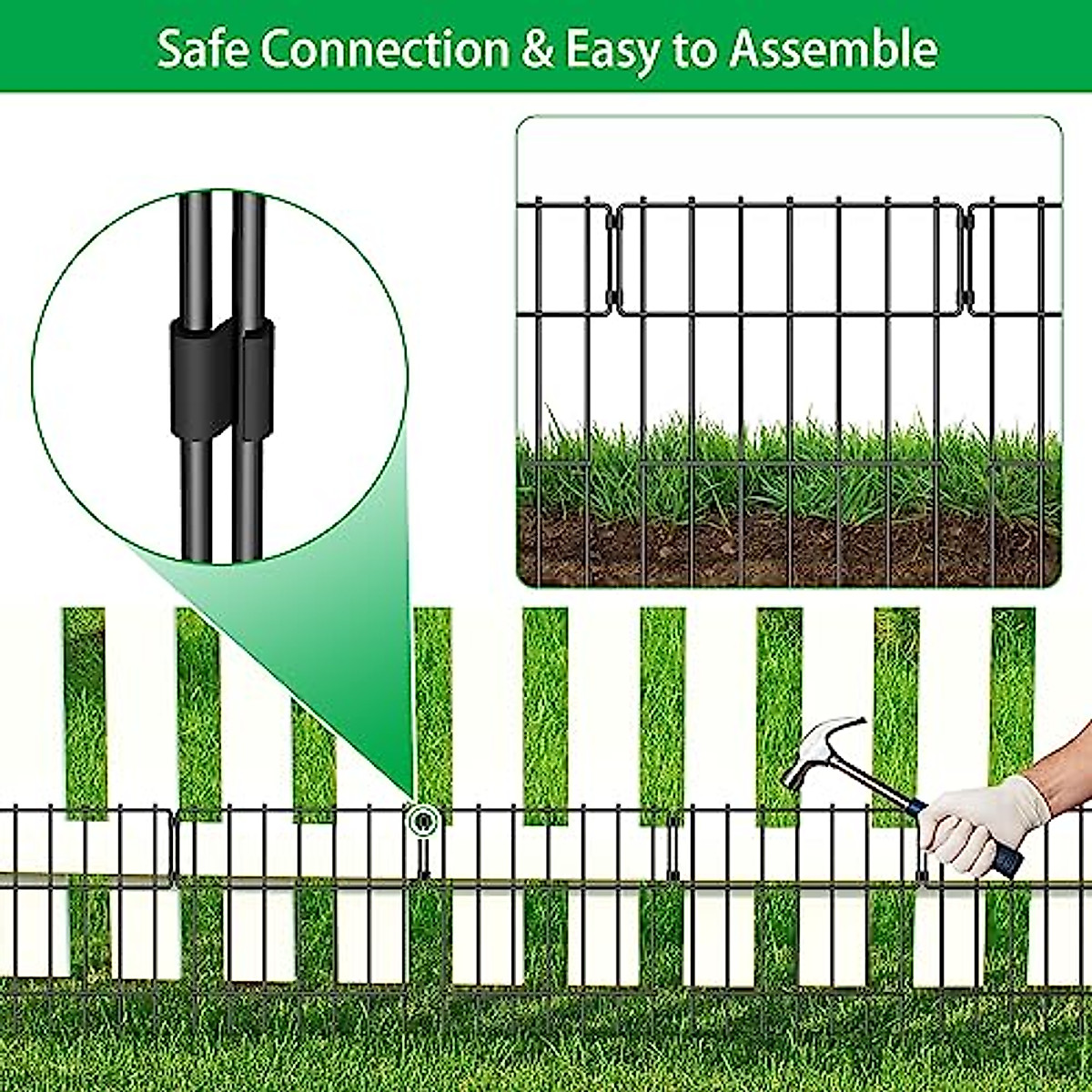 Sunexinlo 20 Packs Garden Fence Animal Barrier Border, 17x12In Short Metal Fencing Panel for Garden Yard Vegetable Flower Beds, 20Ft
