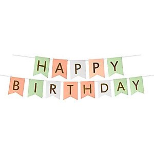 Pink Green White Happy Birthday Wall Banner| Mint Gold Glitter Peach Cream Paper Bundle with Birthday Queen Sash and Tiara, Birthday Girl Headband, Accessories