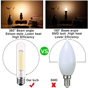 PIFUT T9 LED Bulb, E26 Dimmable LED Bulb, 110v 600Lumens 3000K 60W Equivalent, Clear Glass Tubular Light Bulb, Best Replacement for Incandescent Bulb, Candelabra LED Bulbs, 4 Pack (Warm White)