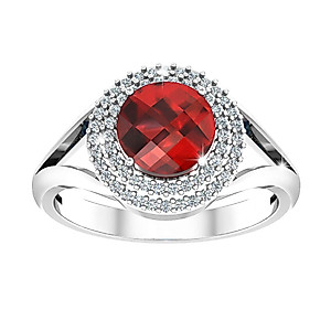 Belinda Jewelz Ring for Womens 925 Sterling Silver Red Garnet Gemstone Ring 8mm Round Double Halo 1.96 Carat Band Ring Jewelry Engagement Wedding Gift, Size 8