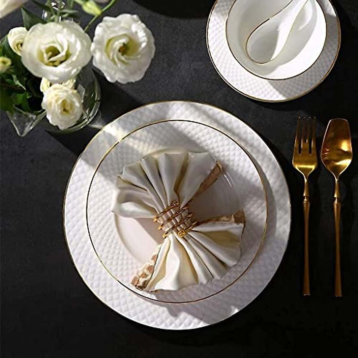 GagalU Plate Set –Ceramics Dinner Sets Ceramics Dinnerware Set,Bowl/Dish/Soup Pot/Spoon|Dinner Sets,White Embossed Gold Rim Pattern Porcelain Combination Set,49pieces