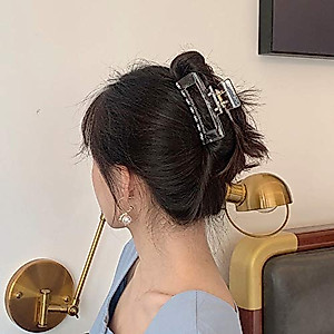 Whaline Hair Claw Clips Strong Hold Rectangle Hair Claw 6 Pack Transparent & Solid Color Hair Jaw Clamp Non-Slip Catch Hair Clips Hair Styling Accessories for Women Girls Thin Thick Hair