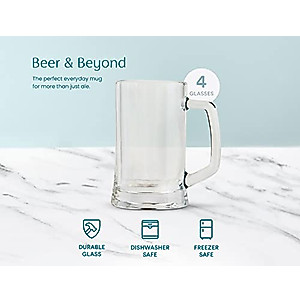 KooK Glass Beer Mugs Set, With Handles, Large Drinking Cups for Tea, Coffee, Root Beer Floats, Dishwasher and Freezer Safe, Clear and Durable, 22 oz, Set of 2