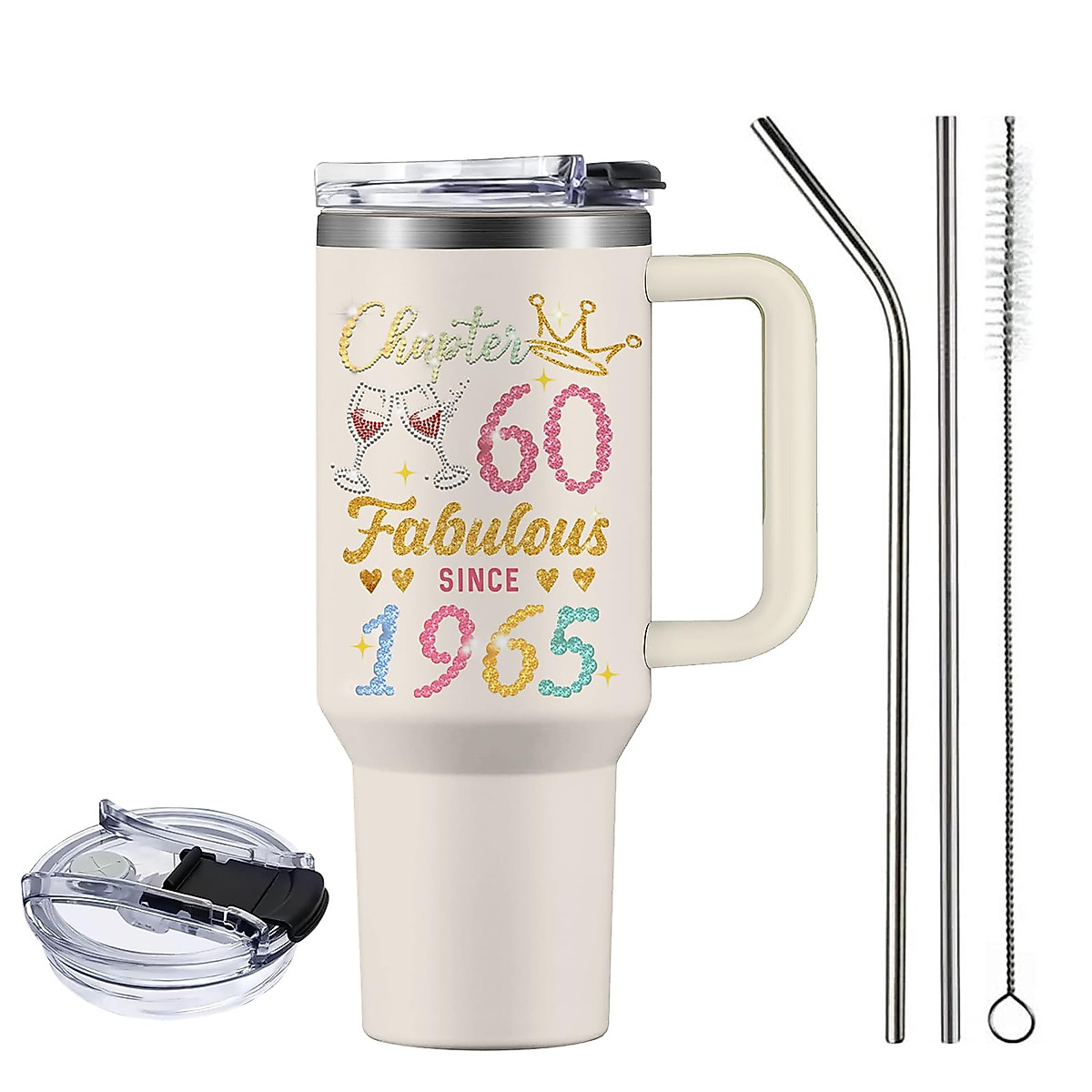NIAXAUYT 60th Birthday Gifts for Women, 60th Birthday Tumbler 40oz, 1965 Birthday Gifts for Women, 60 and Fabulous Gifts, Present for Women Turning 60 Year Old Gift For Her Friend Sister Wife Grandma