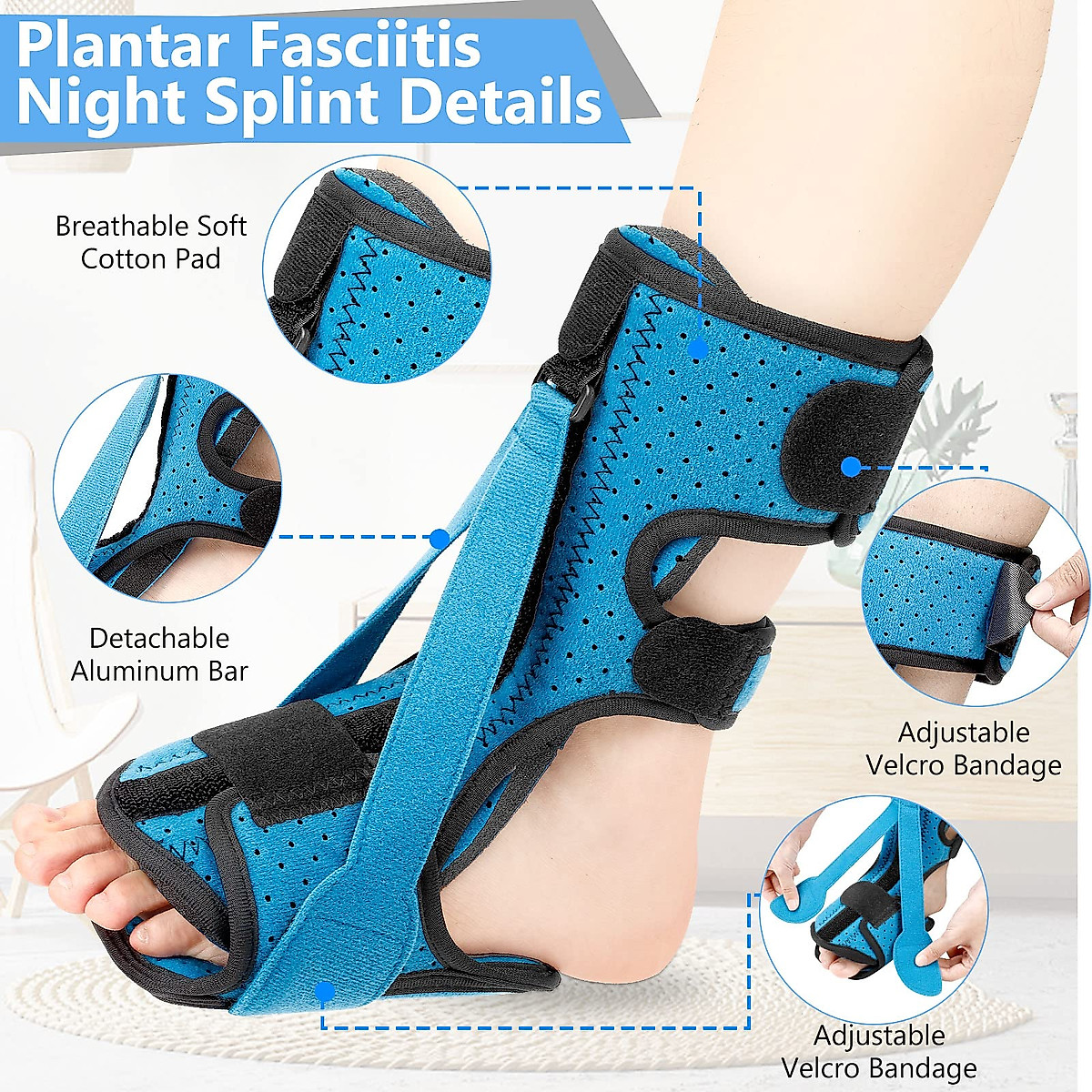 WOSHSHEN Plantar Fasciitis Night Splint, Adjustable Plantar Fasciitis Relief Night Splint for Women & Men, Relief Brace for Plantar Fasciitis Relief, Achilles Tendonitis and Foot Drop