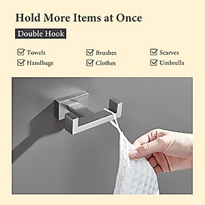 Suyar Double Bath Towel Hook, SUS304 Stainless Steel Double Robe Hook, Bathroom Kitchen Towel Hanger, Hand Towel Holder for Wall, Brushed Nickel