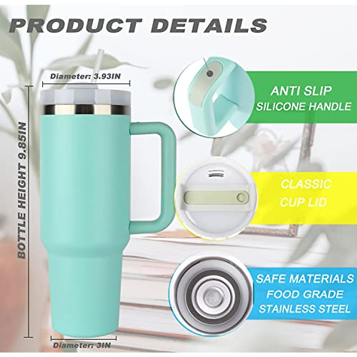 40 oz Tumbler with Handle and Straw Lid,Stainless Steel Travel Mug Water Bottle Cup,Reusable Insulated Vacuum splashproof Cup,for Car,Home,Office,Gifts