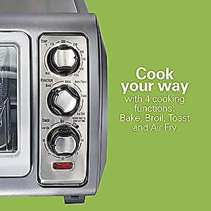 Hamilton Beach Toaster Oven Air Fryer Combo with Large Capacity, Fits 6 Slices or 12” Pizza, 4 Cooking Functions for Convection, Bake, Broil, Roll-Top Door, Easy Reach Sure-Crisp, Stainless Steel