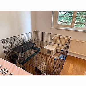 LANGXUN DIY Small Animal, Pet Playpen, Rabbit , Guinea Pig Cages, Puppy, Kitten Playpen | Indoor & Outdoor Portable Metal Wire Yard Fence (16pcs Metal Panels)