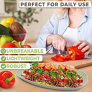 4Pcs Wheat Straw Plates and Bowls Sets - 11 Inch Dishwasher Safe Plates Microwave Safe Plastic Dinnerware Set - Unbreakable Dishes Wheat Straw Utensils - Kids Dinnerware Storage Set Reusable Plates