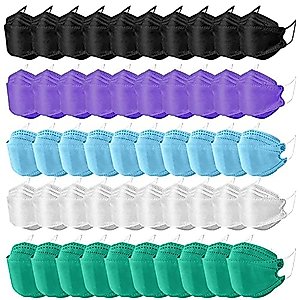 50 Pack KF_94 Kids Disposable Face_Masks with Black White Blue Printed Designs, 4-Ply 4D Disposable_Masks with Nose Wire for Boys Girls Glasses Wearers School Holiday Outdoor (Color_J, 50PC)