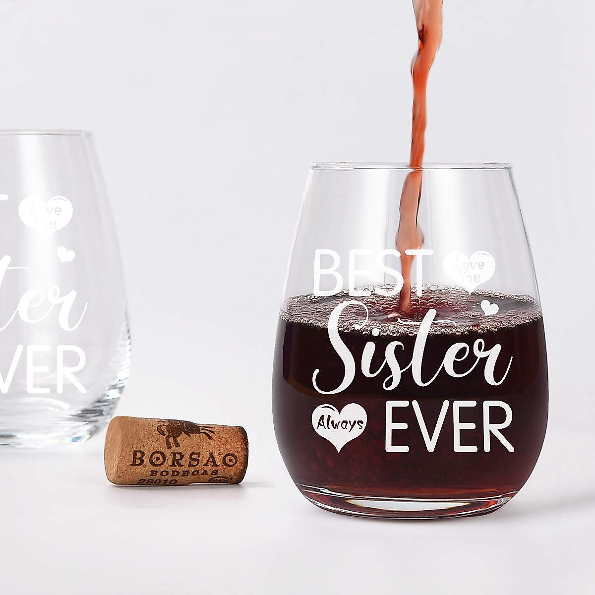 Futtumy Sister Gifts Stemless Wine Glass, Best Sister Ever Love You Always, Great Wine Glass Gifts for Sister Women Sister in Law Friend Birthday Christmas, 15 Oz