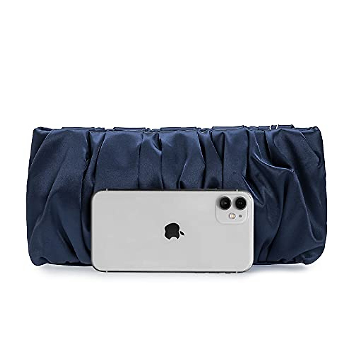 IXEBELLA Classy Evening Bags Pleated Satin Clutch Formal Dressy Purses Wedding/Prom/Party Handbag for Women (Navy)