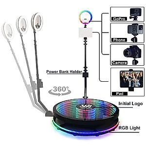 Peepoleck 360 Photo Booth Machine 100cm with Flight Case, Magic Glass 360 Automatic Spin Camera Booth, 5 People Stand on Remote Control Rotating 39.4"